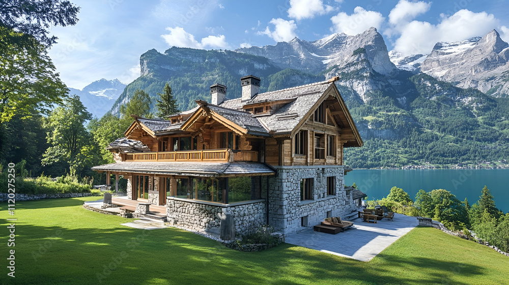 Historic Stone Alpine Chalet with Mountain Lake Views, Traditional St ...