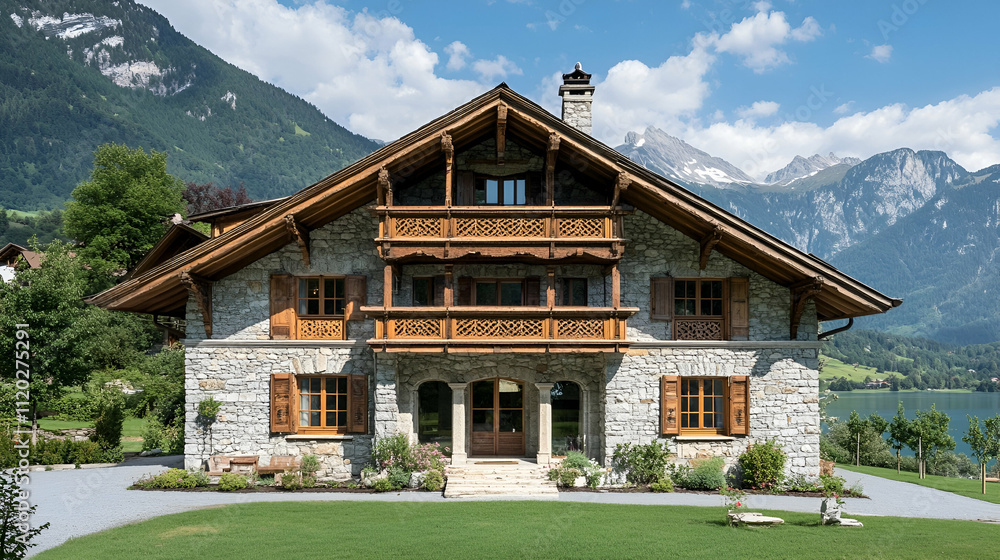 Historic Stone Alpine Chalet with Mountain Lake Views, Traditional St ...