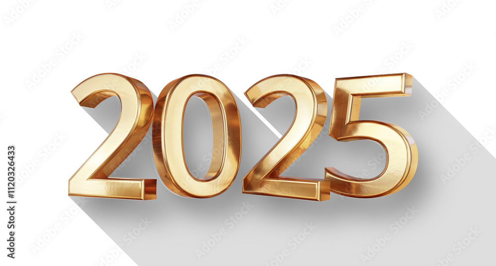 2025 golden number bold-font-weight as new year, metallic glossy 3d ...