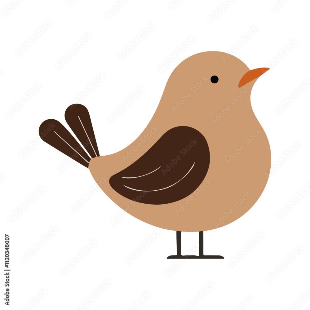Flat vector illustration of a stylized nightingale with brown body ...