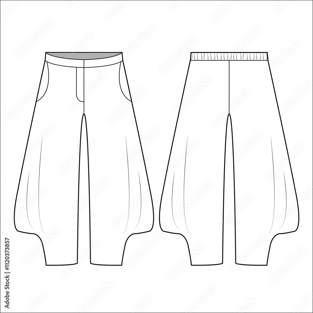 Men's jogger bottom flat sketch vector illustration front and back view ...