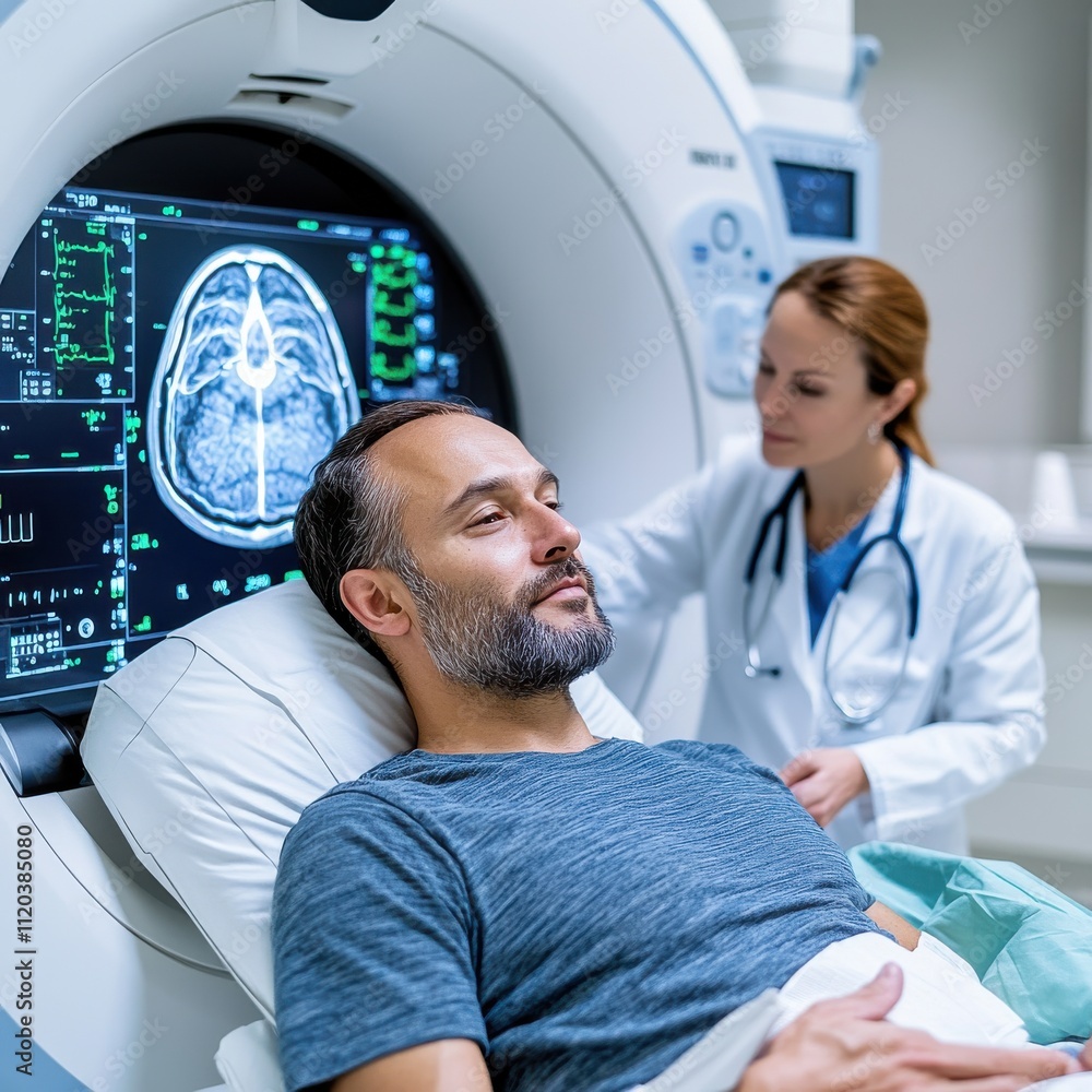 Patient Undergoing MRI Scan with Medical Professional in Modern ...