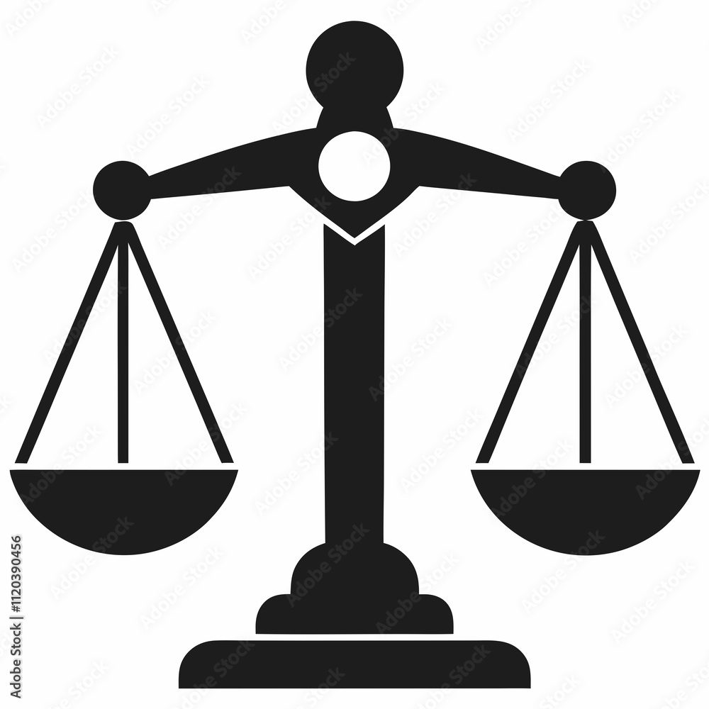 Black balance scale icon representing justice and law on a white ...