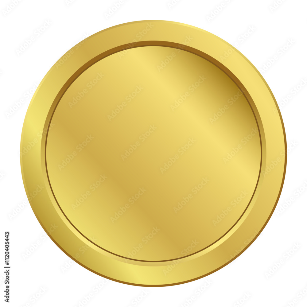 Realistic gold medal, template, coin, label, award. Blank, empty round ...