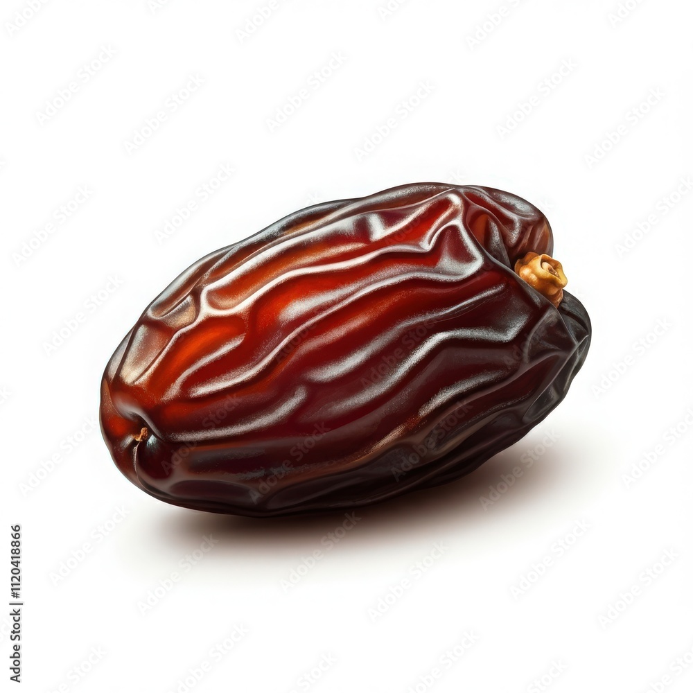 Photo Stock Single glossy dried date with rich texture on white ...