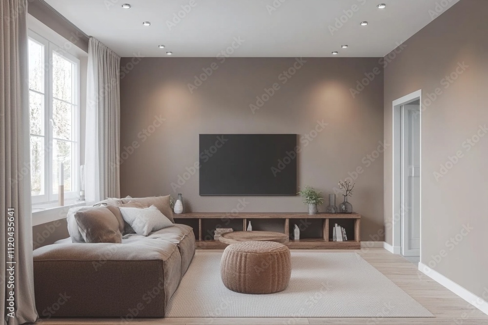 Modern minimalist living room with sofa. Scandinavian interior design ...