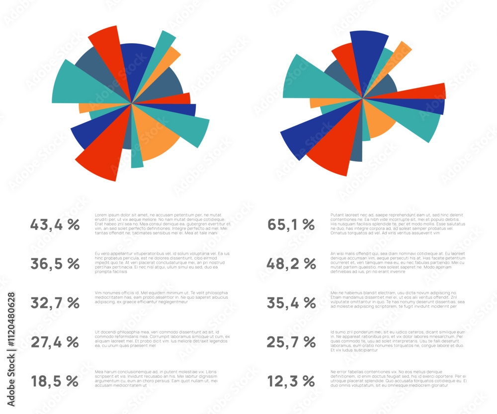 Two vibrant pie charts illustrate market share distribution ...