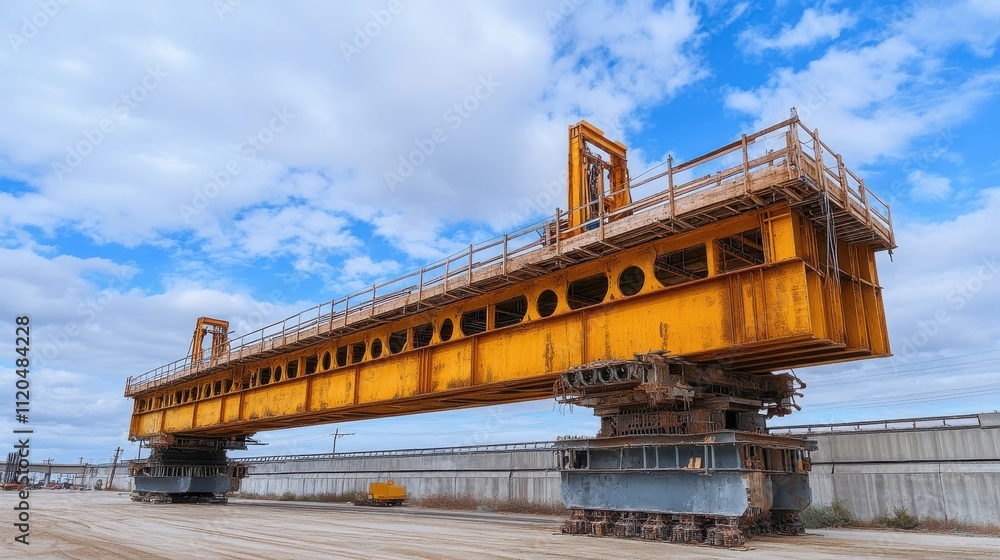 Bridge girder launcher lifting segmental precast concrete beam during ...