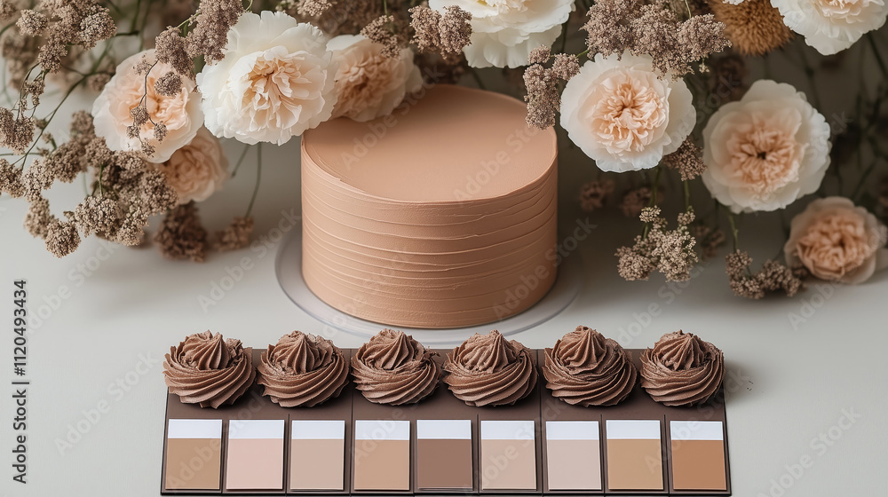 Chocolate cake with cream. Color Palette of creamy texture in beige ...