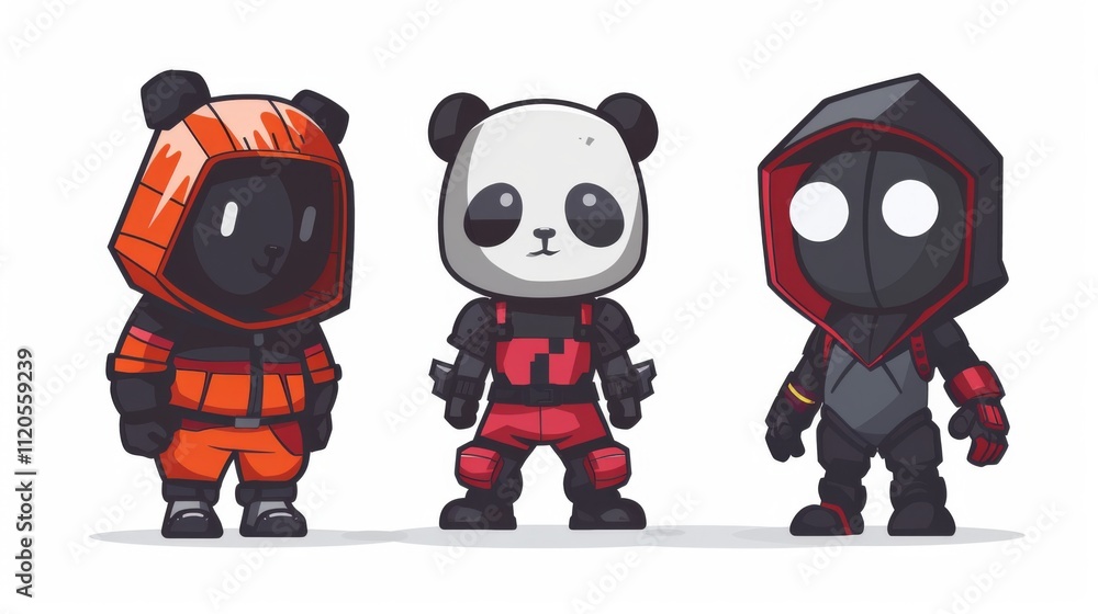 Stock-Illustration „illustraction of techwear chibi panda ninjas robot ...
