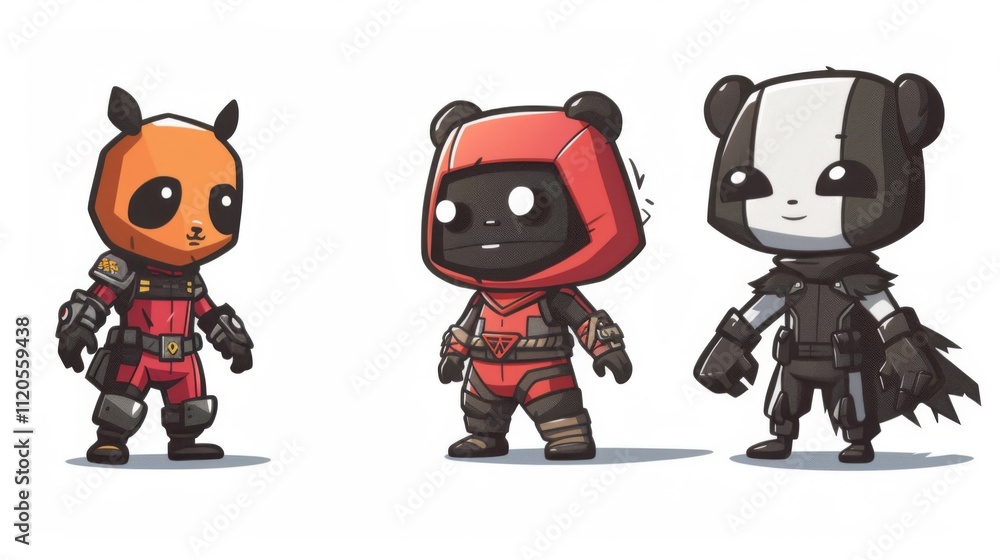 illustraction of techwear chibi panda ninjas robot mecha future ...