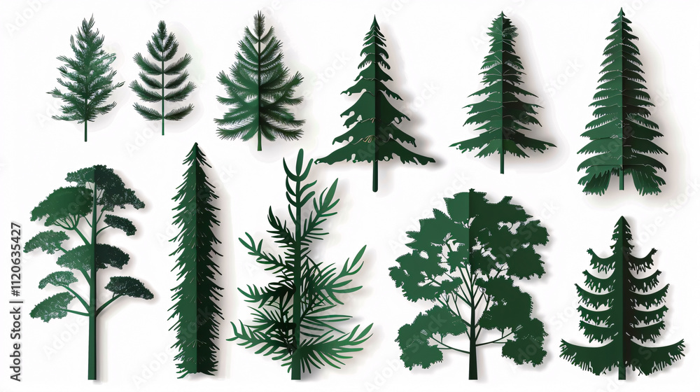 Jungle Fir, Spruce, and Pine Trees: A 3D-rendered set featuring cut-out ...