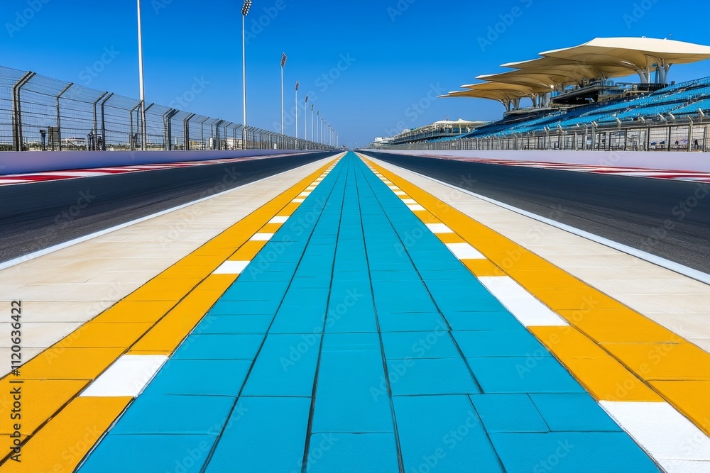 A dynamic shot of Formula 1 cars racing at the Yas Marina Circuit in ...