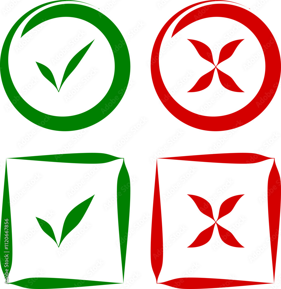 Tick and cross button. Set of green and red check box with yes and no ...