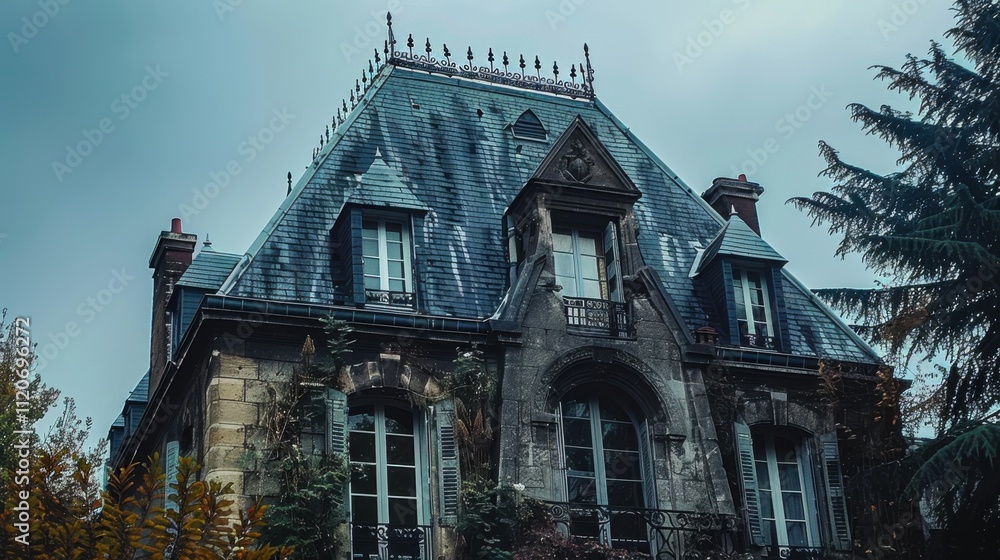Mansard Roof: A roof with four sides, each featuring two slopes, where ...