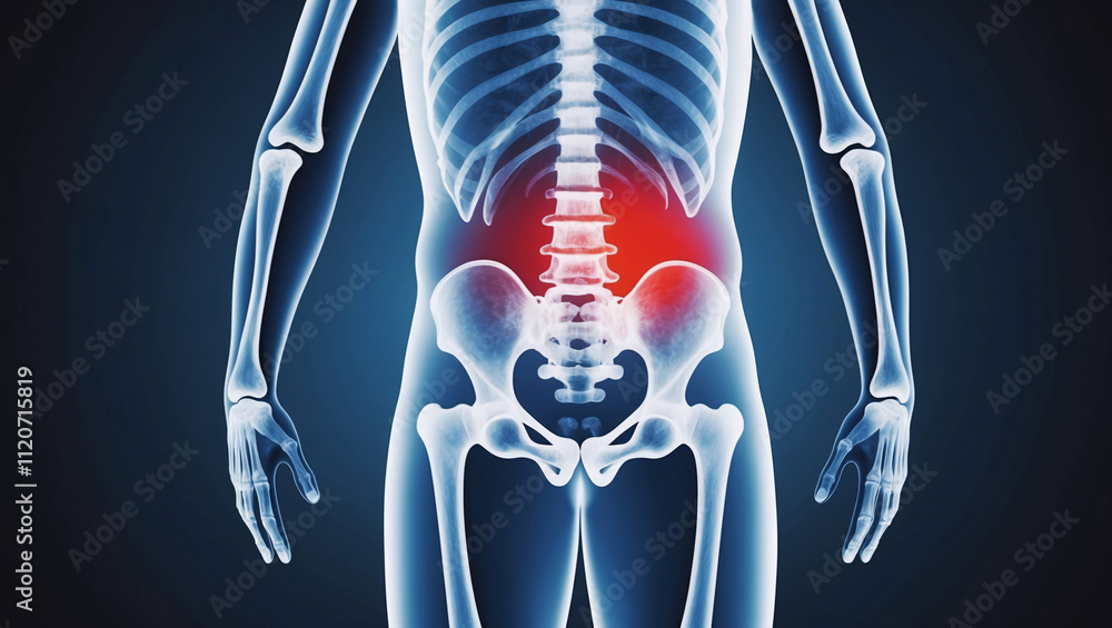 X Ray Photograph of Human Body Showing Red Indicator at Back Pain Area ...