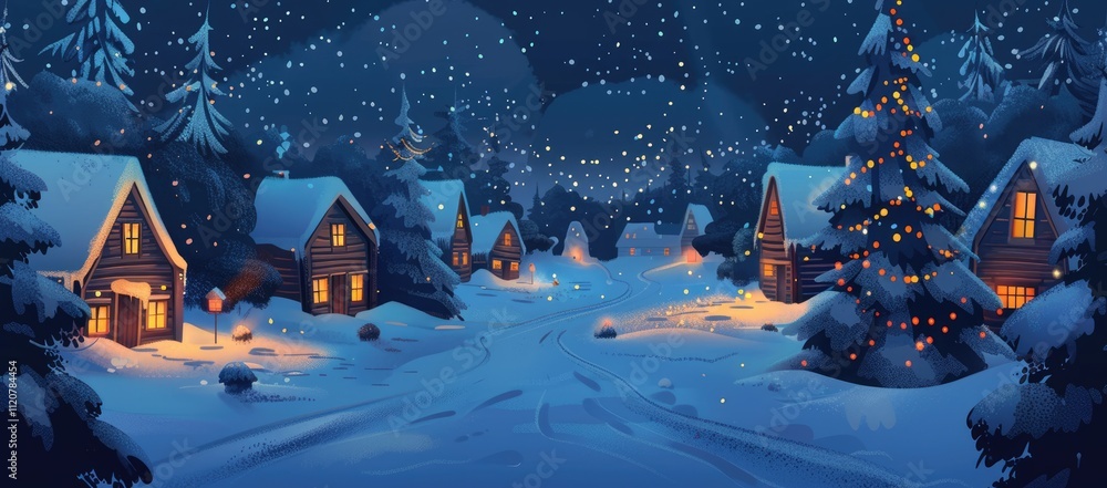 Generative AI 3D rendered winter snow scene cold and serene new for winter 2024. Santa's Village ...