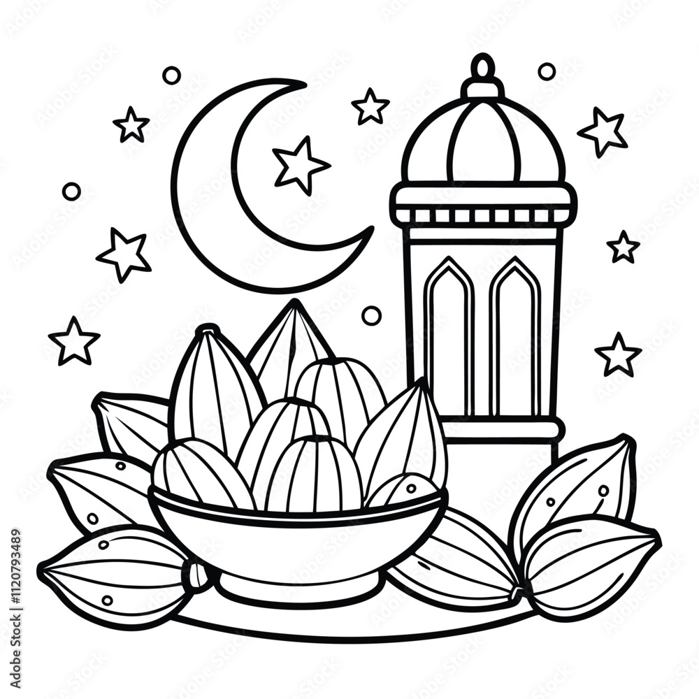Coloring Page for Kids: Ramadan Dried Dates in Isolation Stock Vector ...
