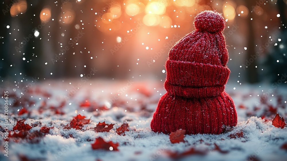 Escena Navideña Completa con Bokeh: Reno con Bufanda y Gorro Rojo ...