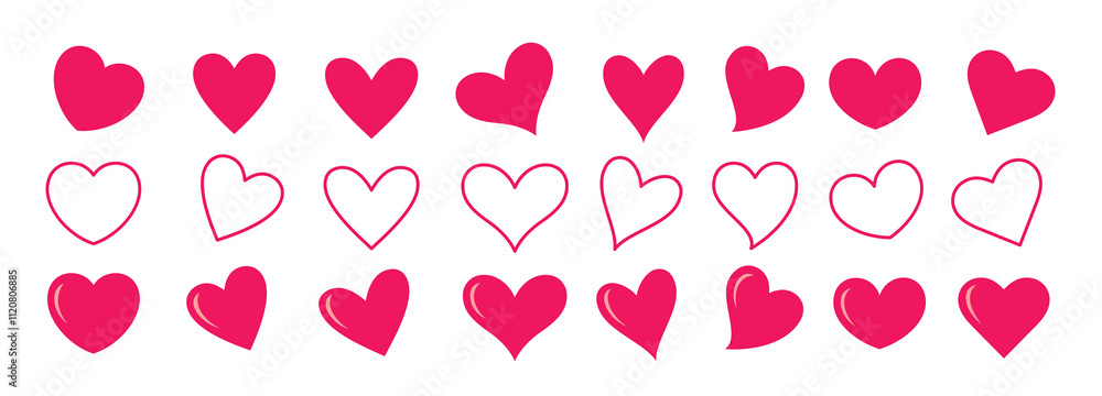 Love heart shape clipart set for valentine's day. Red love heart icon ...