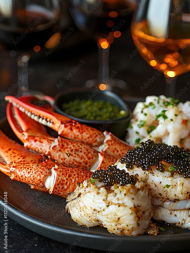 Delicious Seafood Platter with Crab Legs, Scallops, Shrimp, and Caviar ...