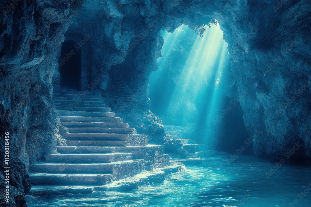 Empty Tomb Cave with Light Rays Signifying Resurrection of Jesus Christ ...