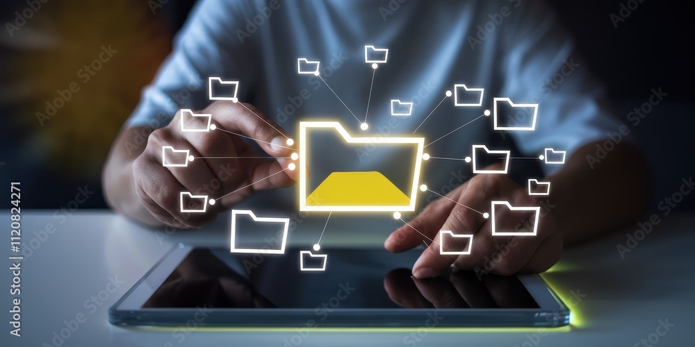 Digital File Management Concept with Folder Icon and Sharing Stock Illustration | Adobe Stock