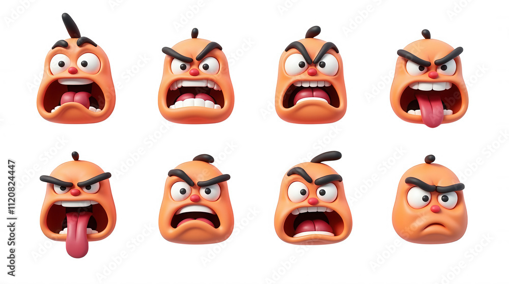 Cartoon Angry Faces Illustration with Transparent Background for Emojis ...