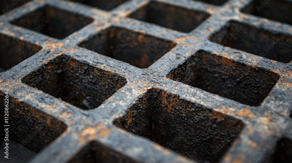 Rusty iron grids designed for concrete drainage applications in ...