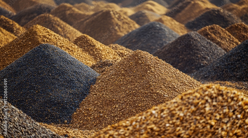 Patterns of mining waste piles in a goldmine showcasing various ore ...