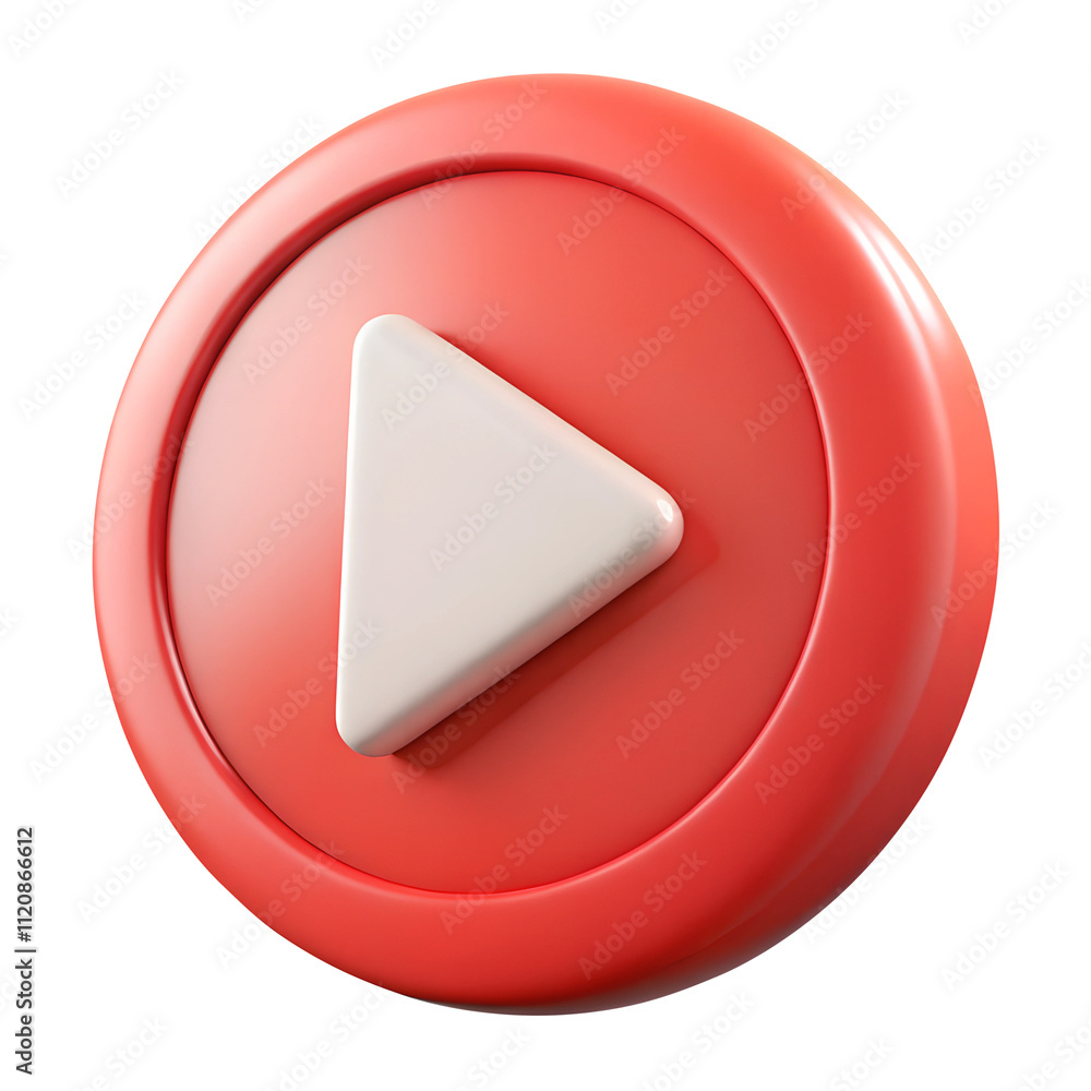 red video play button 3d icon in cartoon plastic style minimal isolated on transparent white ...