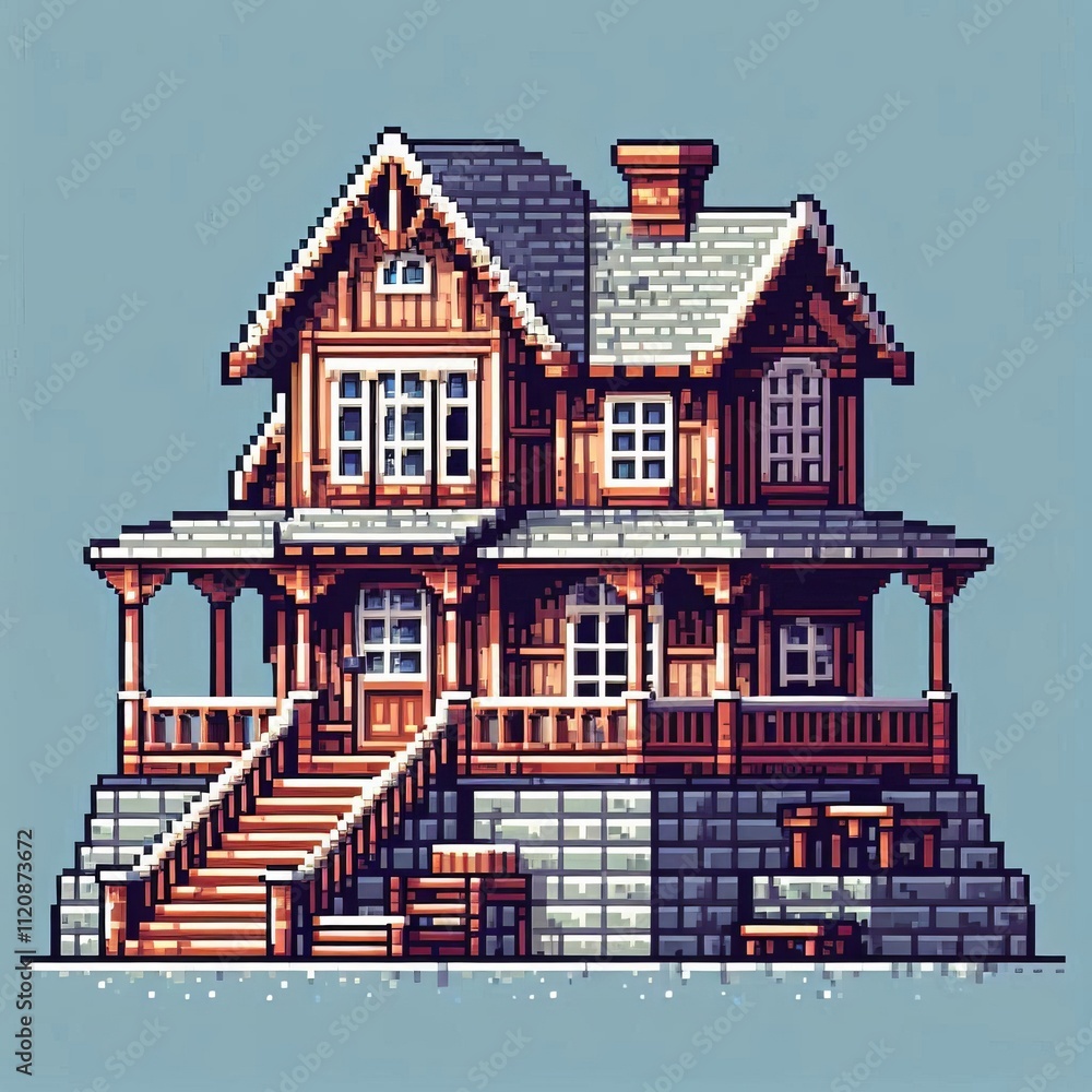 7 Pixel Art The house is created in a retro pixelated style with Stock ...
