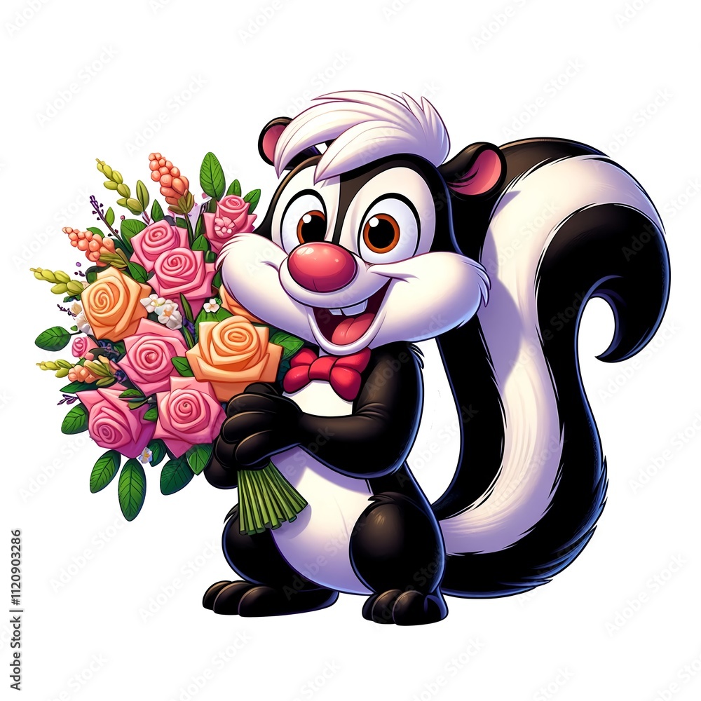 Cute cartoon Skunk. Clipart, Cartoon mascot for Valentine's Day. AI ...