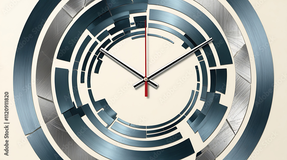 An abstract clock face showing only two hands, surrounded by concentric ...