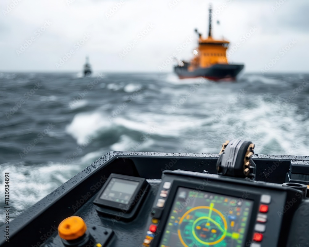 Detailed shot of the cargo ship s dynamic positioning system, allowing ...