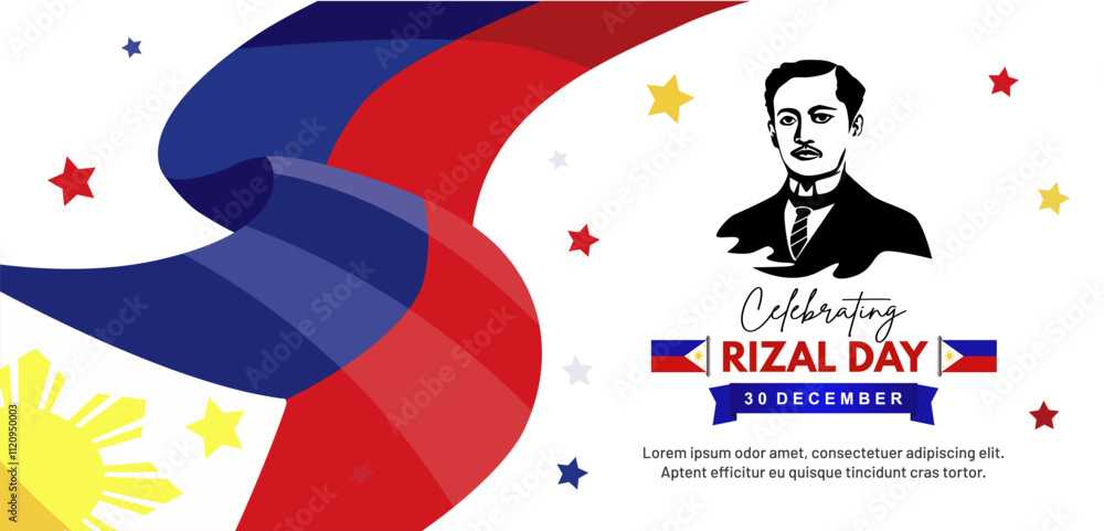 Abstract Rizal Day Banner Background with Jose Rizal Face Illustration ...