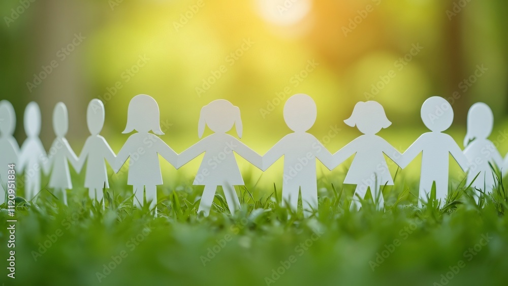 Unity in Diversity, Paper Chain of People Holding Hands in Grass ...