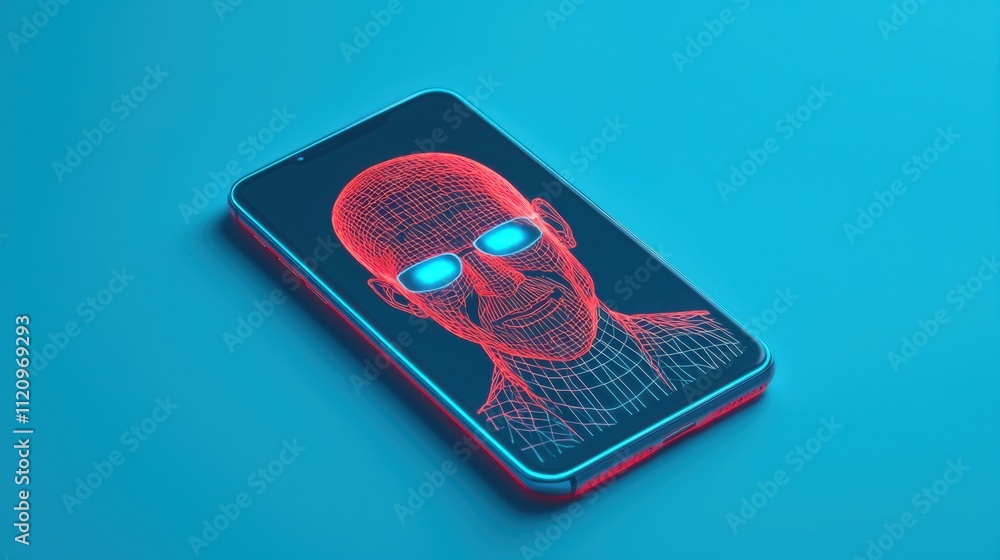 Spam call and scam technology, A smartphone displays a futuristic ...