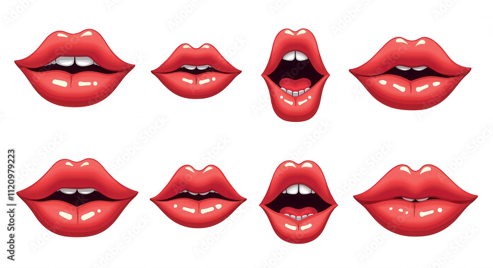 Cartoon Lip Expressions with Transparent Background for Design Elements ...