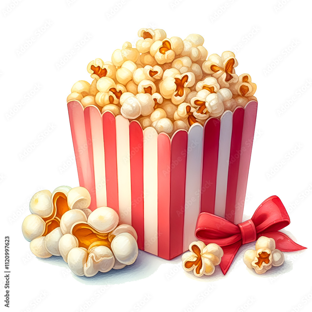 Watercolor Clipart of bag popcorn, isolated on a white background. Food ...