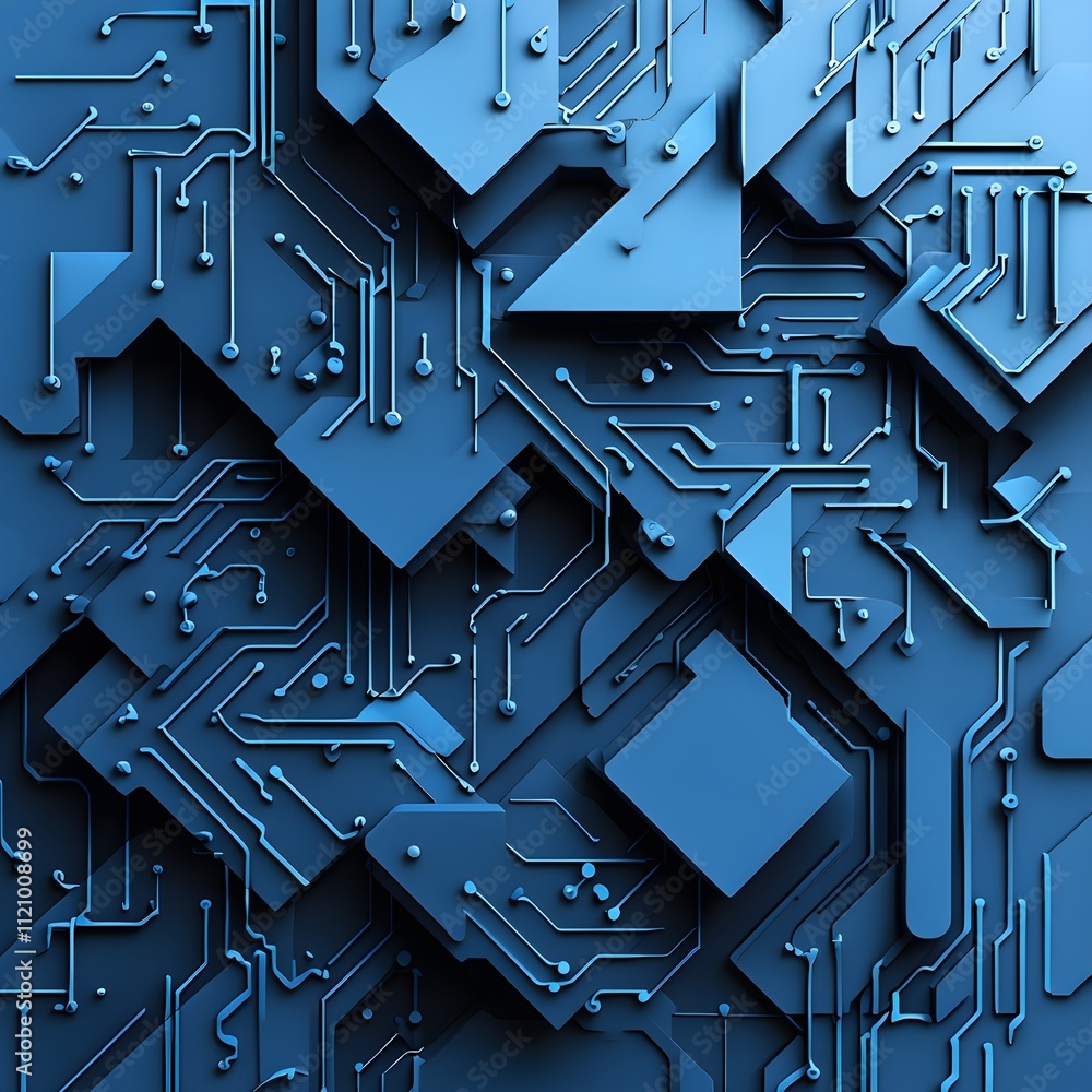 interlocking geometric shapes that morph into circuits Stock ...
