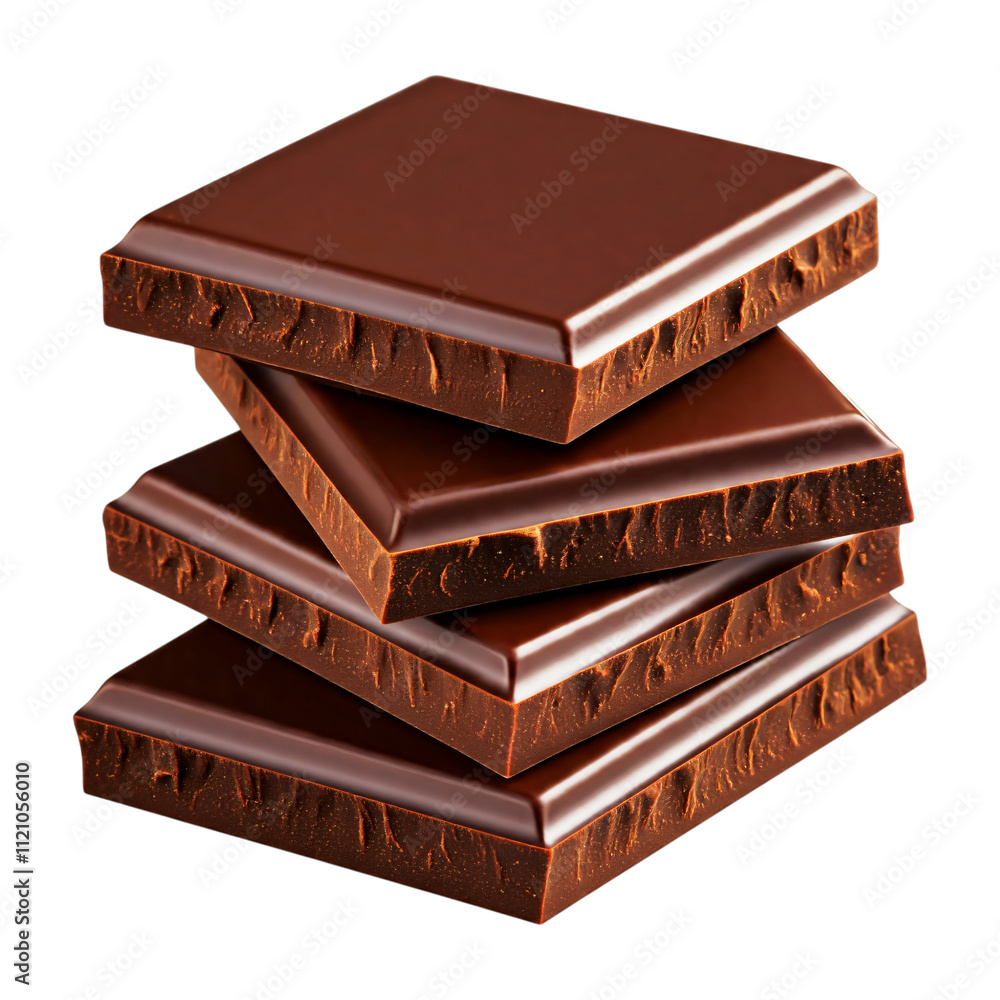 Stacked chocolate bar pieces in glossy rich brown color with smooth ...