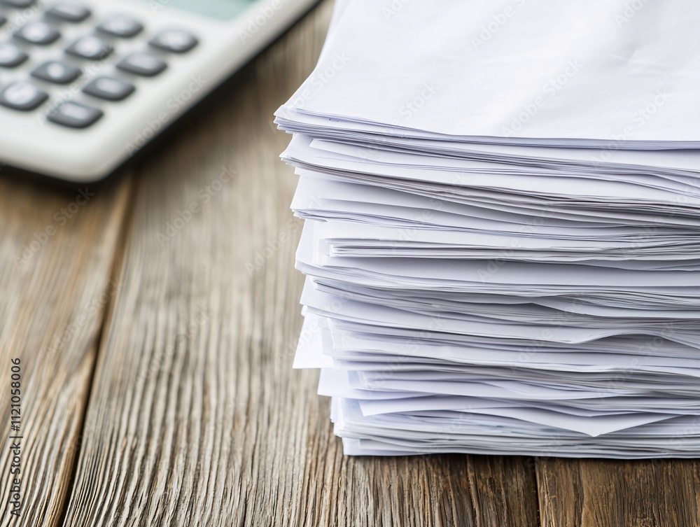 Organizing financial documents office workspace image of stacked papers ...