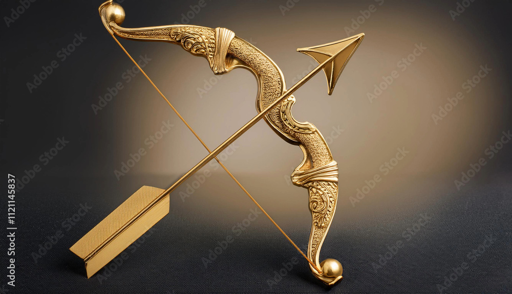 Golden bow and arrow with a transparent background, symbolizing the ...