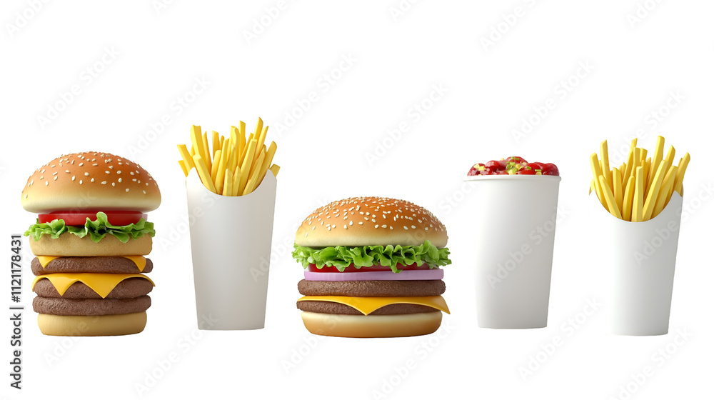 high-resolution PNG image features a classic fast food combo meal Stock ...