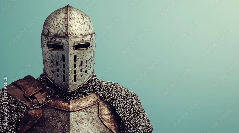 Medieval knight portrait studio digital art minimalist setting side ...