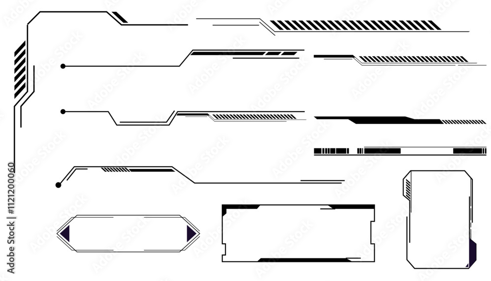 Futuristic HUD frames, borders text box game menu ui panel. Line tech line bar. Screen elements ...