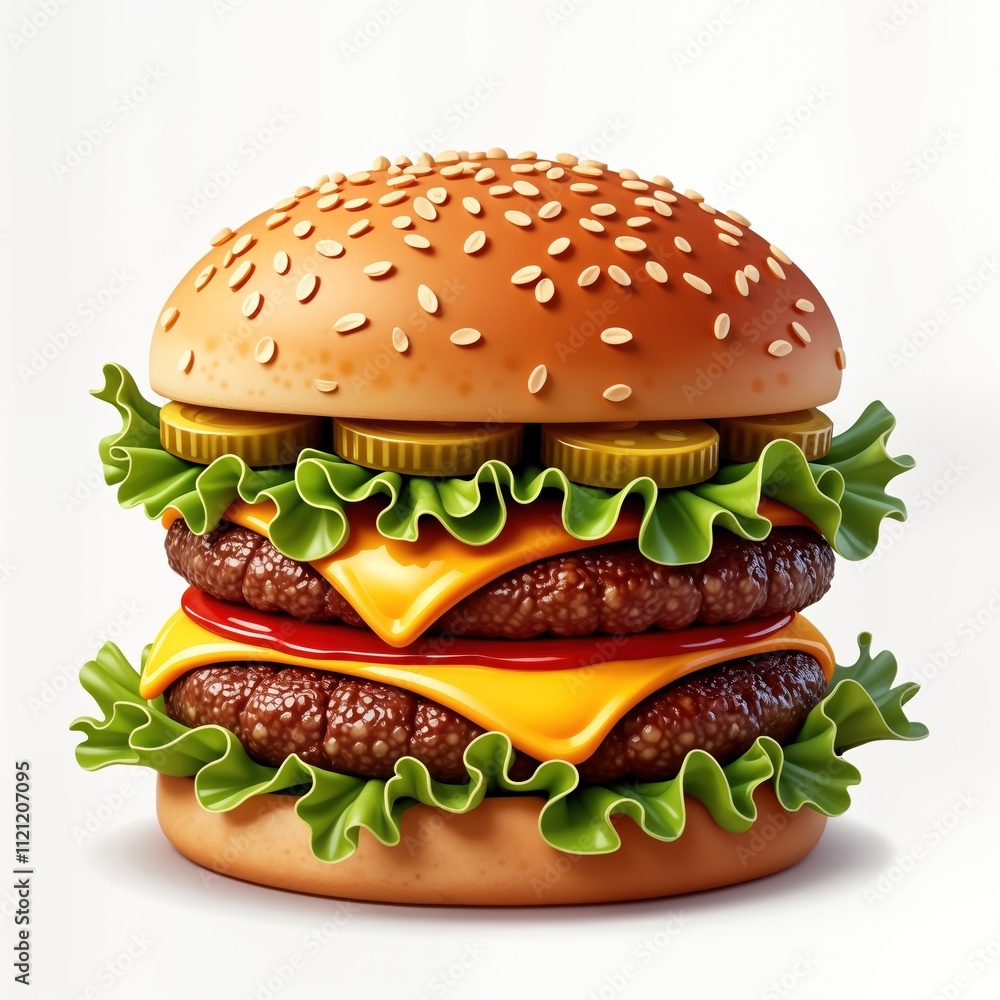 Big double beef cheeseburger isolated on white background. Delicious ...