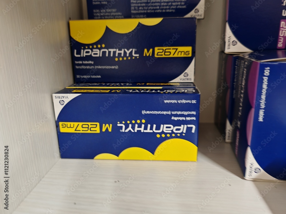 Prague,Czech Republic-January 8 2025: Lipanthyl contains FENOFIBRATE, a ...