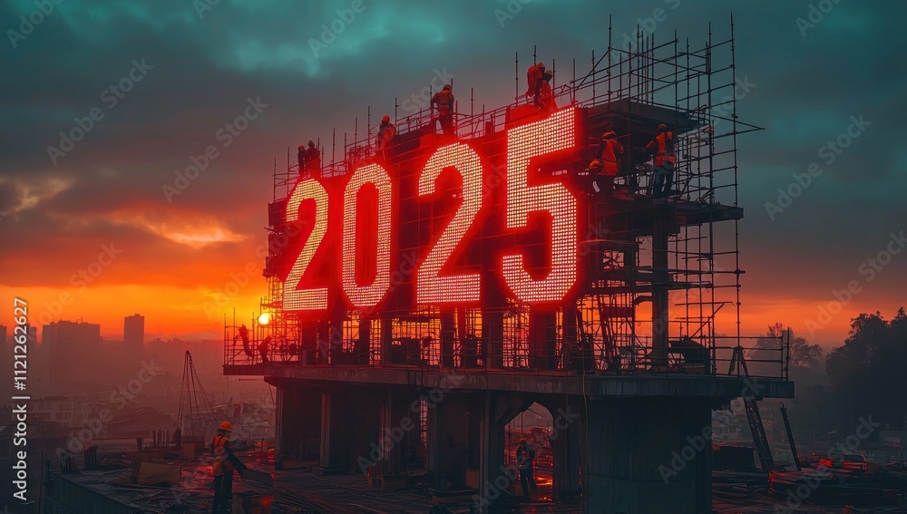 Construction Workers Building Future Infrastructure Under 2025 Sunset